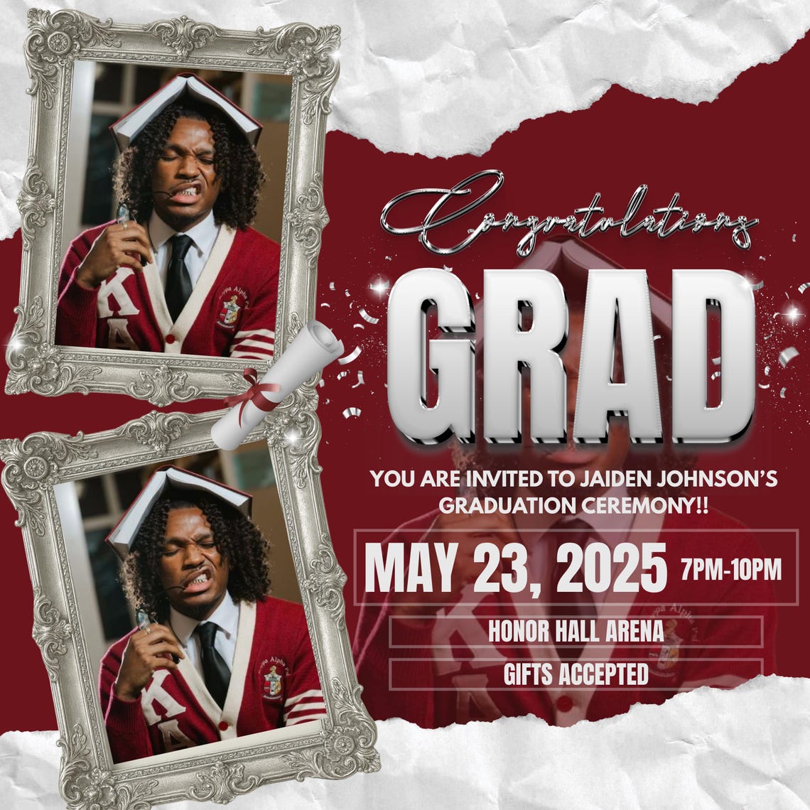 Red Graduation Invitation, DIY Graduation Flyer, Canva Template ...