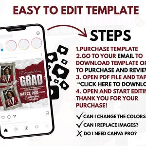 Red Graduation Invitation, DIY Graduation Flyer, Canva Template ...