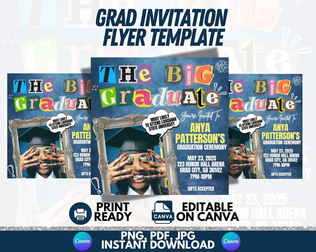 Editable Graduation Invitation Flyer: DIY Canva Template (instant ...