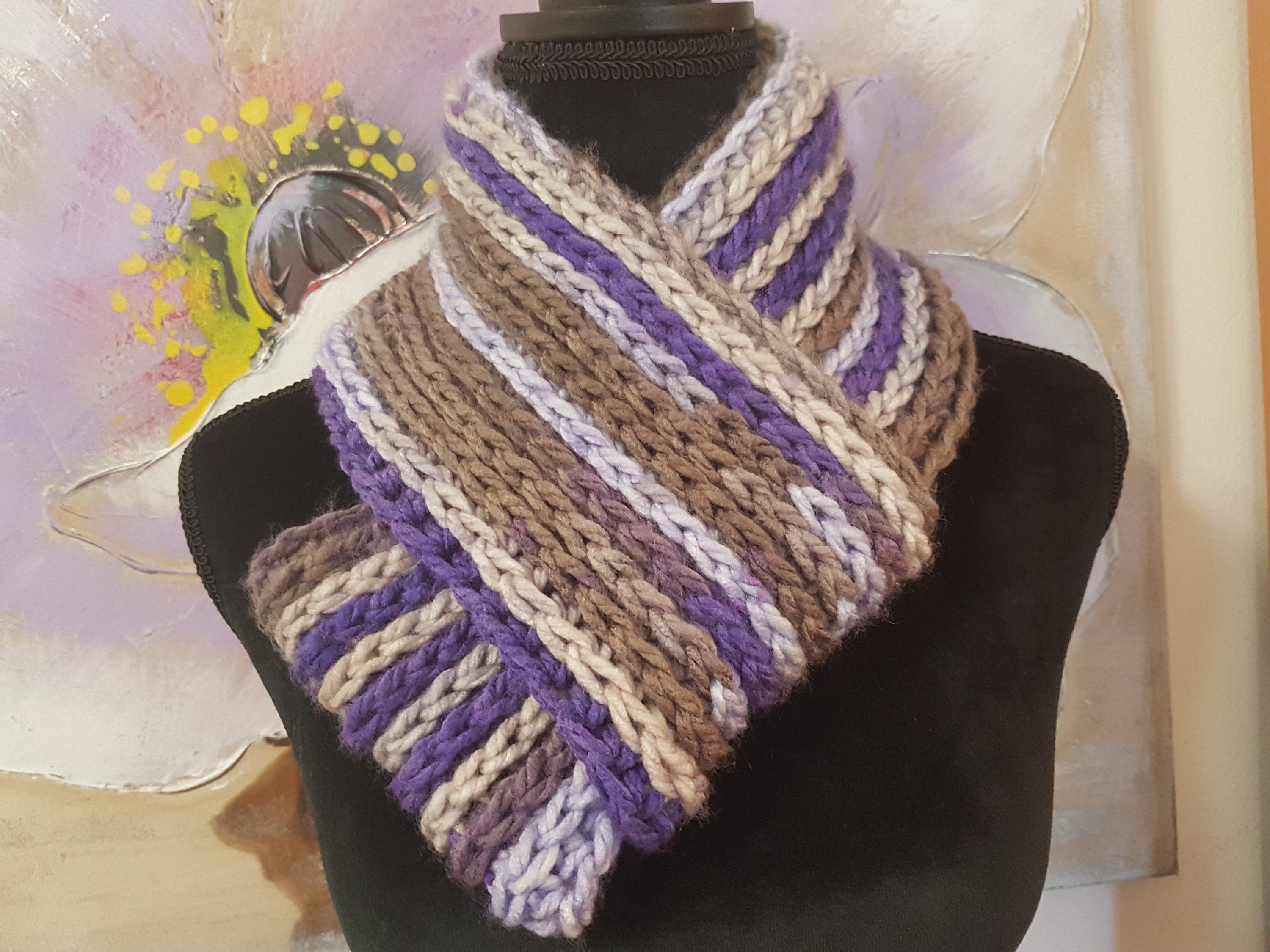 Infinity Scarf Granny scarf Cowl Large loop scarf purple Taupe - Etsy.de