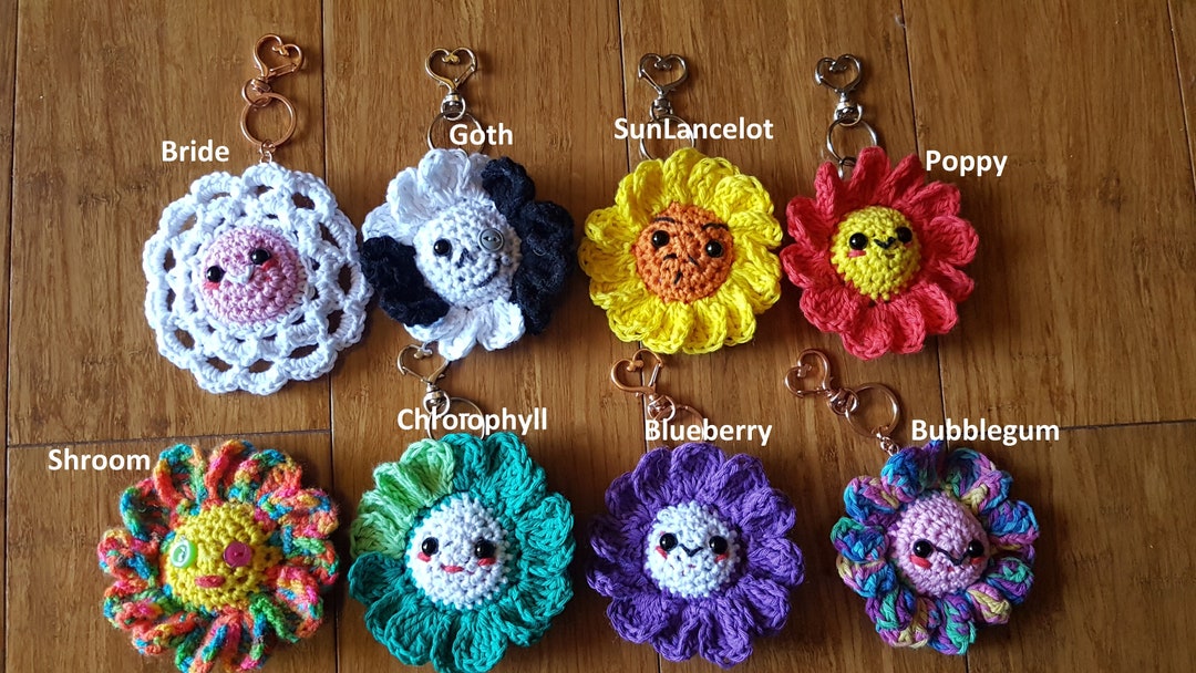 Amigurumi Keychain Crochet Flower Keyring Handmade Fridge Magnet Bag ...