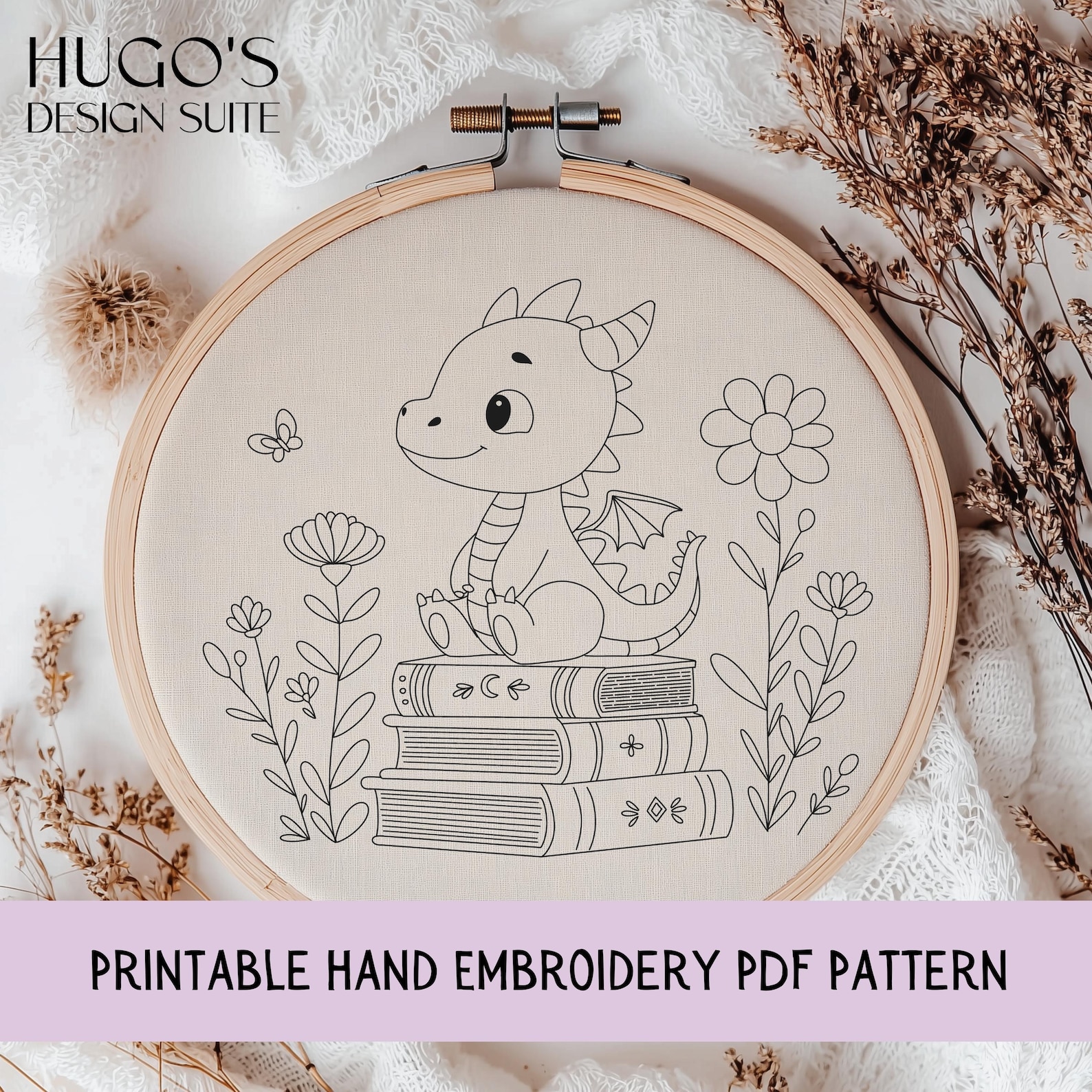 Floral Dragon Hand Embroidery Pattern PDF, Stick and Stitch Printable ...