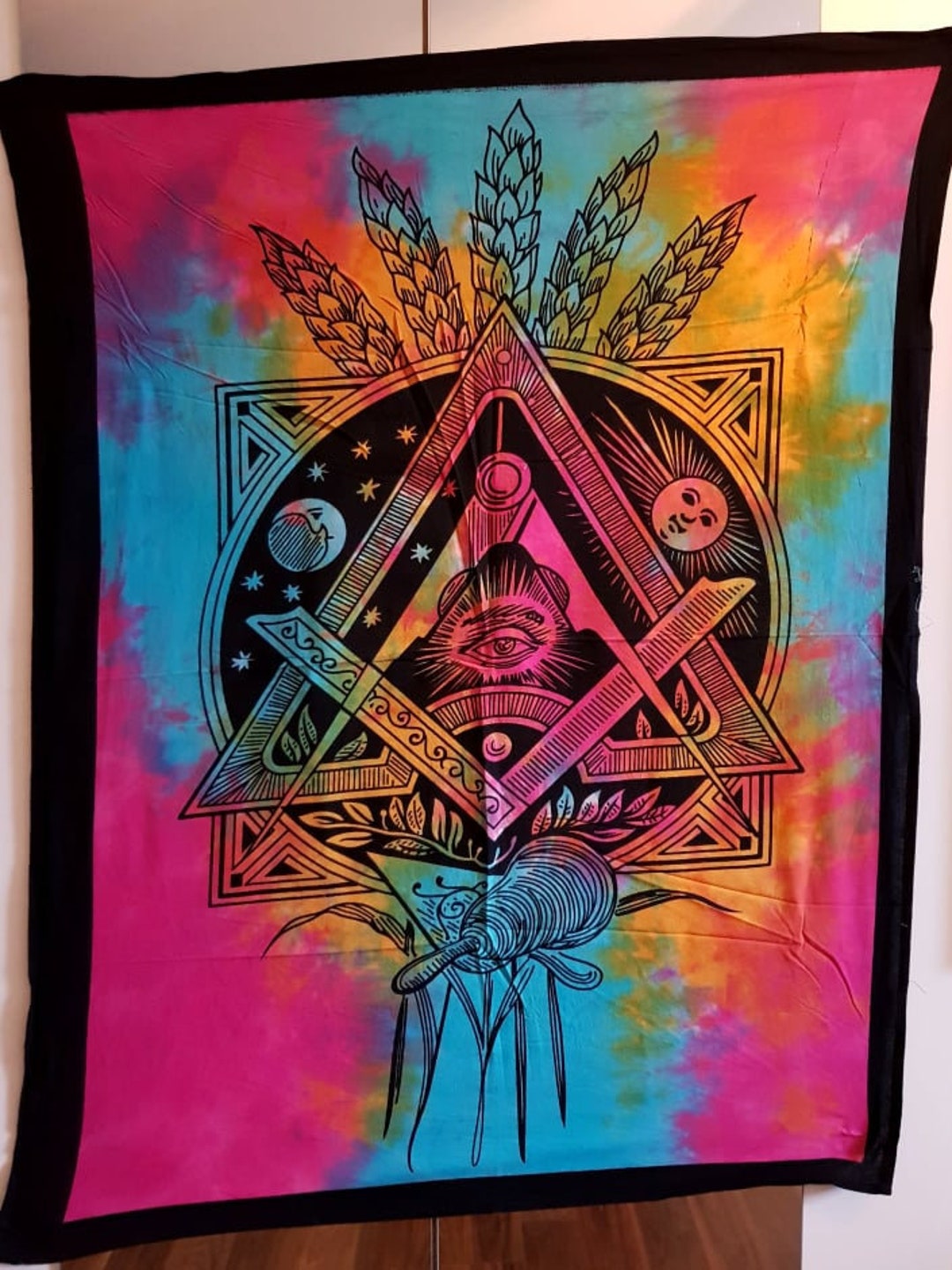 Batik Wall Cloth Eluminati Small, Spiritual Wall Hanging, Colorful ...