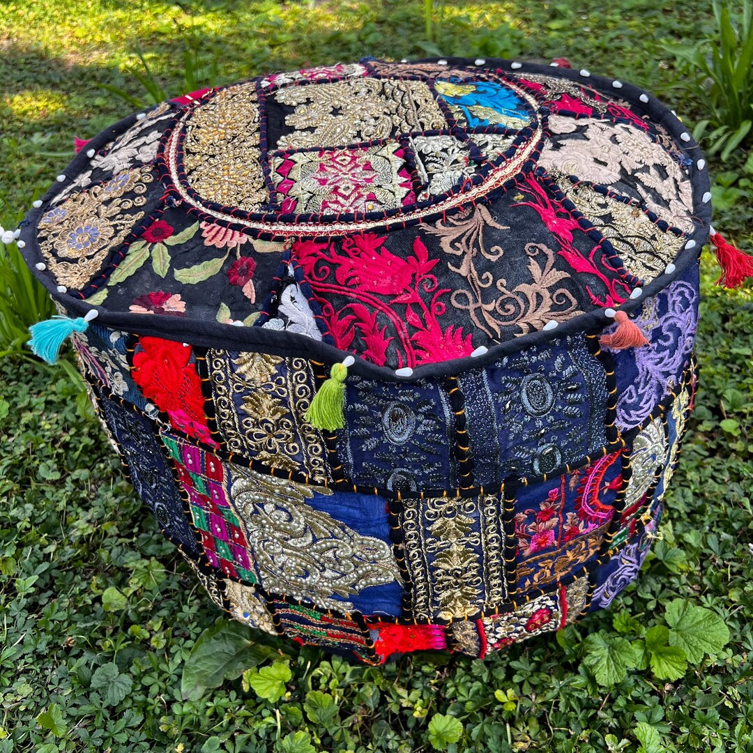 Patchwork Floor Cushion Boho | Indian Seat Cushion Cover | Vintage Sari ...