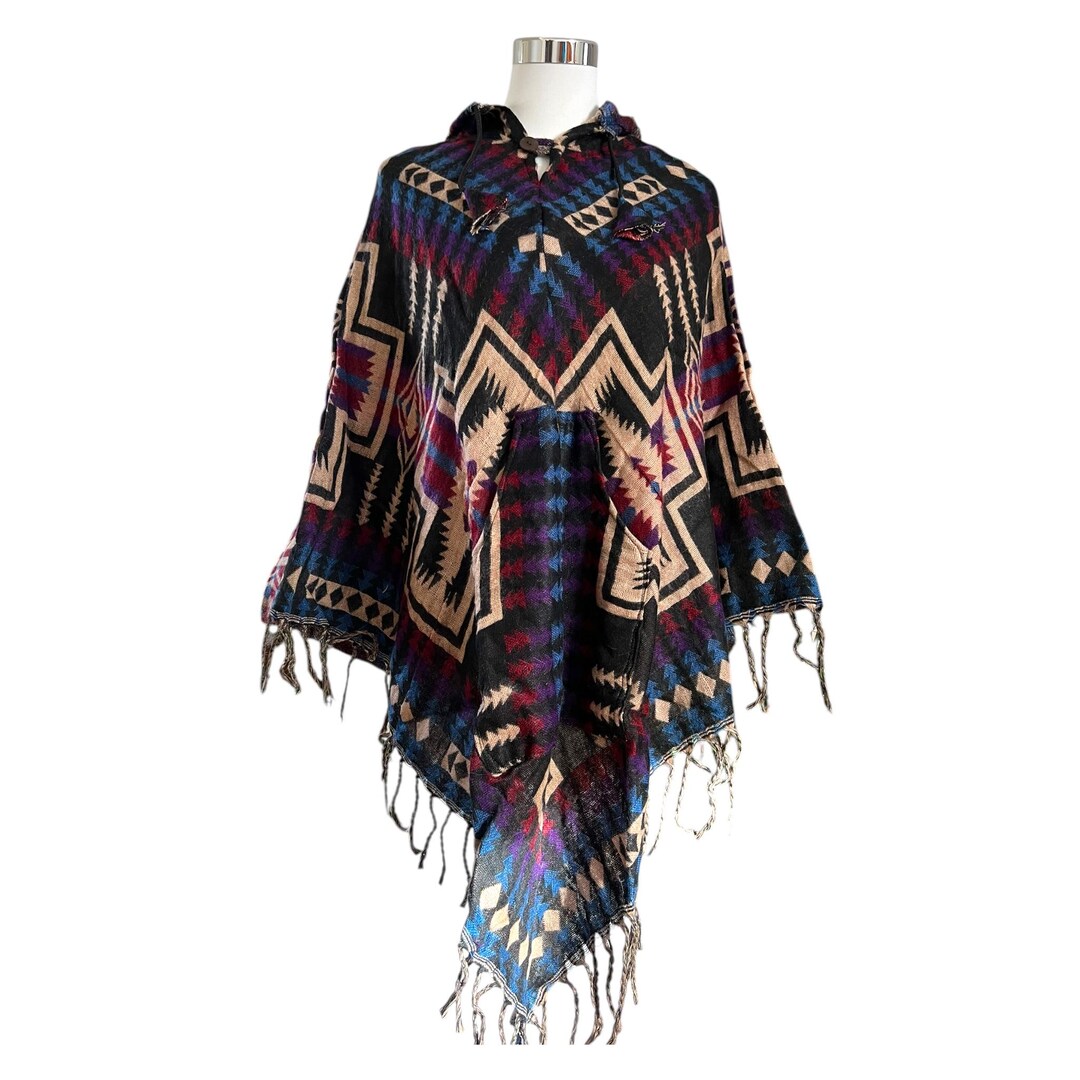 Warm Hippie Poncho With Hood, Cozy Cape, Boho Throw, Soft Cozy Bohemian ...