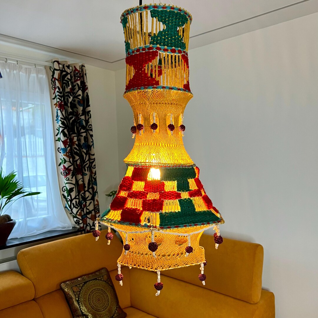 Indian Macrame Lampshade | Handmade Hanging Lamp | Ethnic Decoration ...