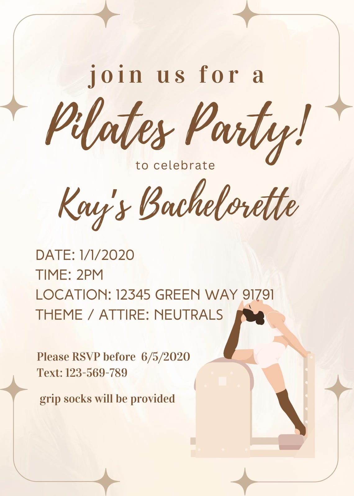 Customizable Pilates Party Invitation Template - Editable in Canva - Etsy
