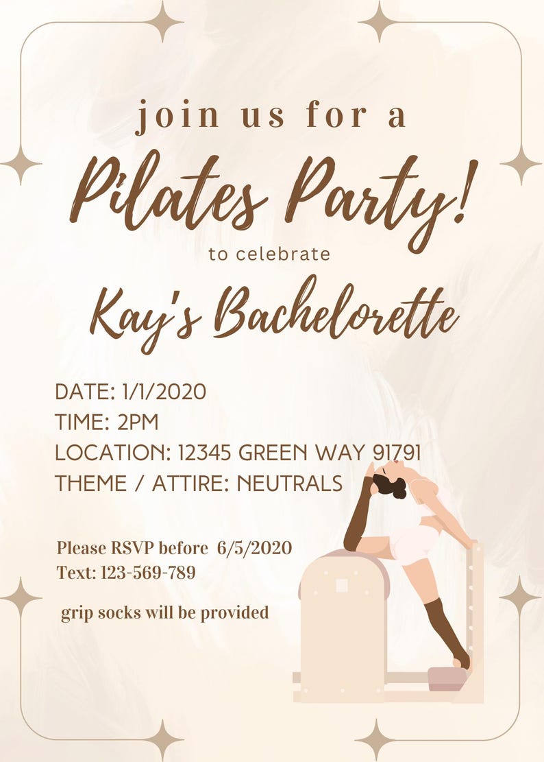 Customizable Pilates Party Invitation Template - Editable in Canva - Etsy