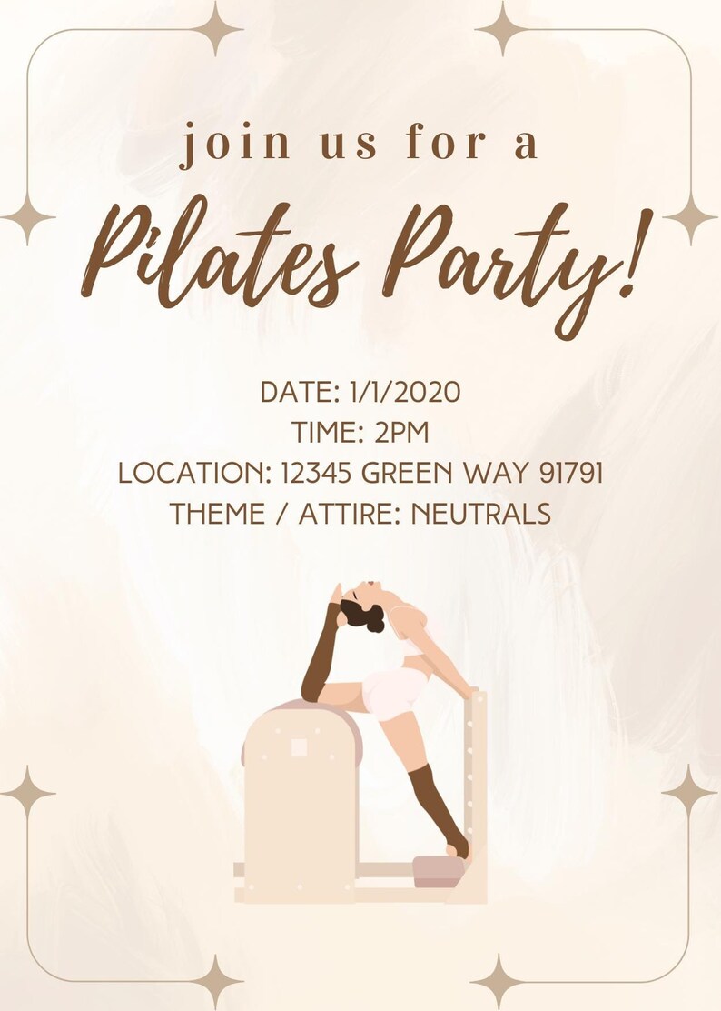 Customizable Pilates Party Invitation Template - Editable in Canva - Etsy