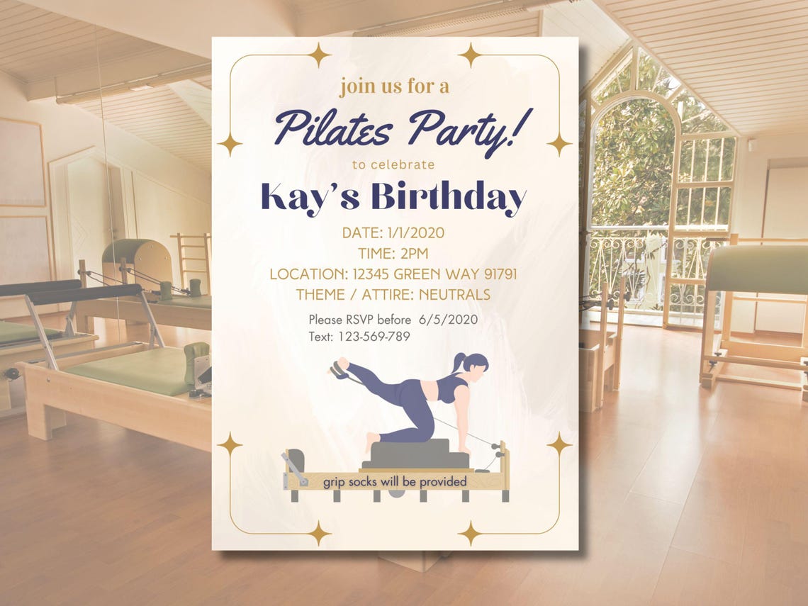 Customizable Pilates Party Invitation Template - Editable in Canva - Etsy