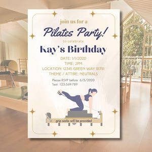 Customizable Pilates Party Invitation Template - Editable in Canva - Etsy