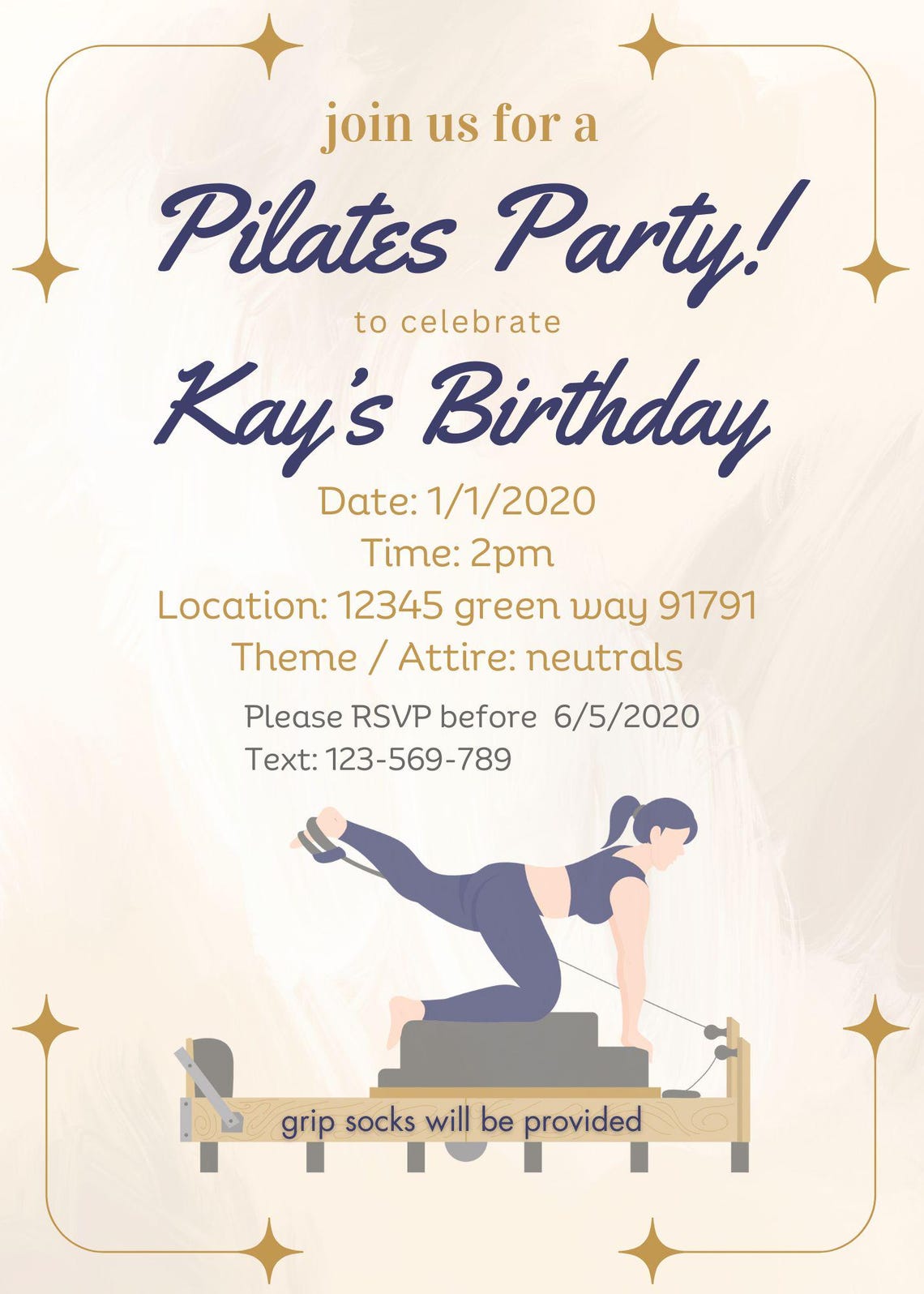 Customizable Pilates Party Invitation Template - Editable in Canva - Etsy