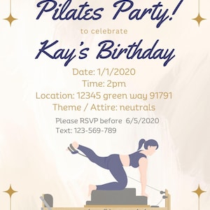 Customizable Pilates Party Invitation Template - Editable in Canva - Etsy