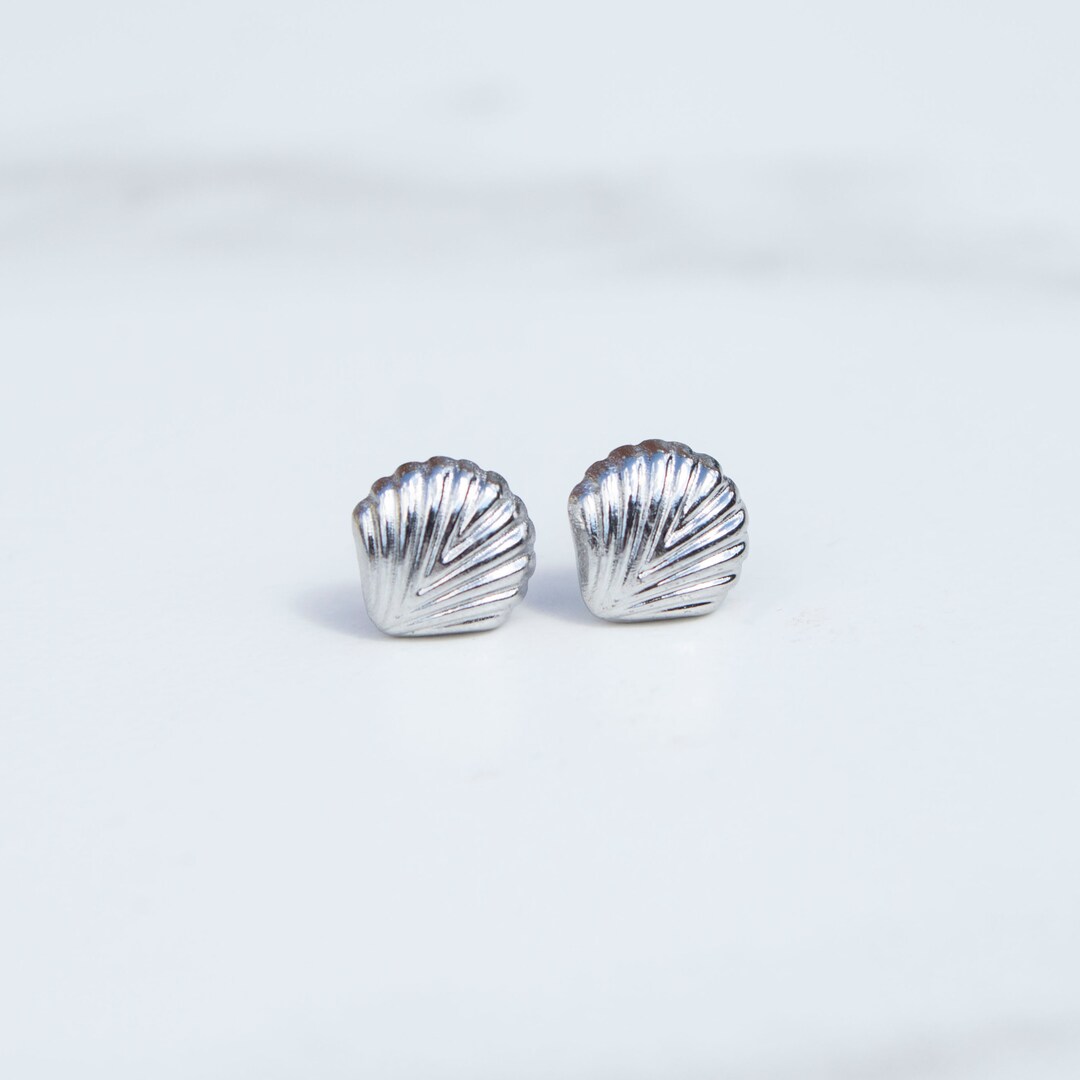 Kayla Silver Shell Stud Earrings, Mermaid Shell Tarnish Free Stainless Steel, Hypoallergenic ...