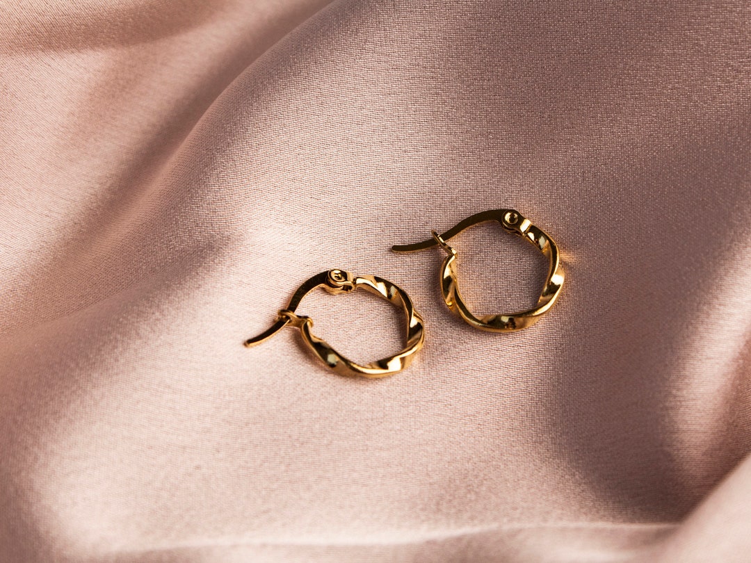 Lyla Twisted Gold Hoops, Tarnish Free Stainless Steel Gold Twist Hoop ...