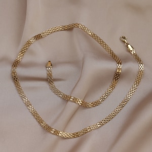 14K Yellow Gold Bismarck Snake Chain Necklace Shiny Surface Handmade ...