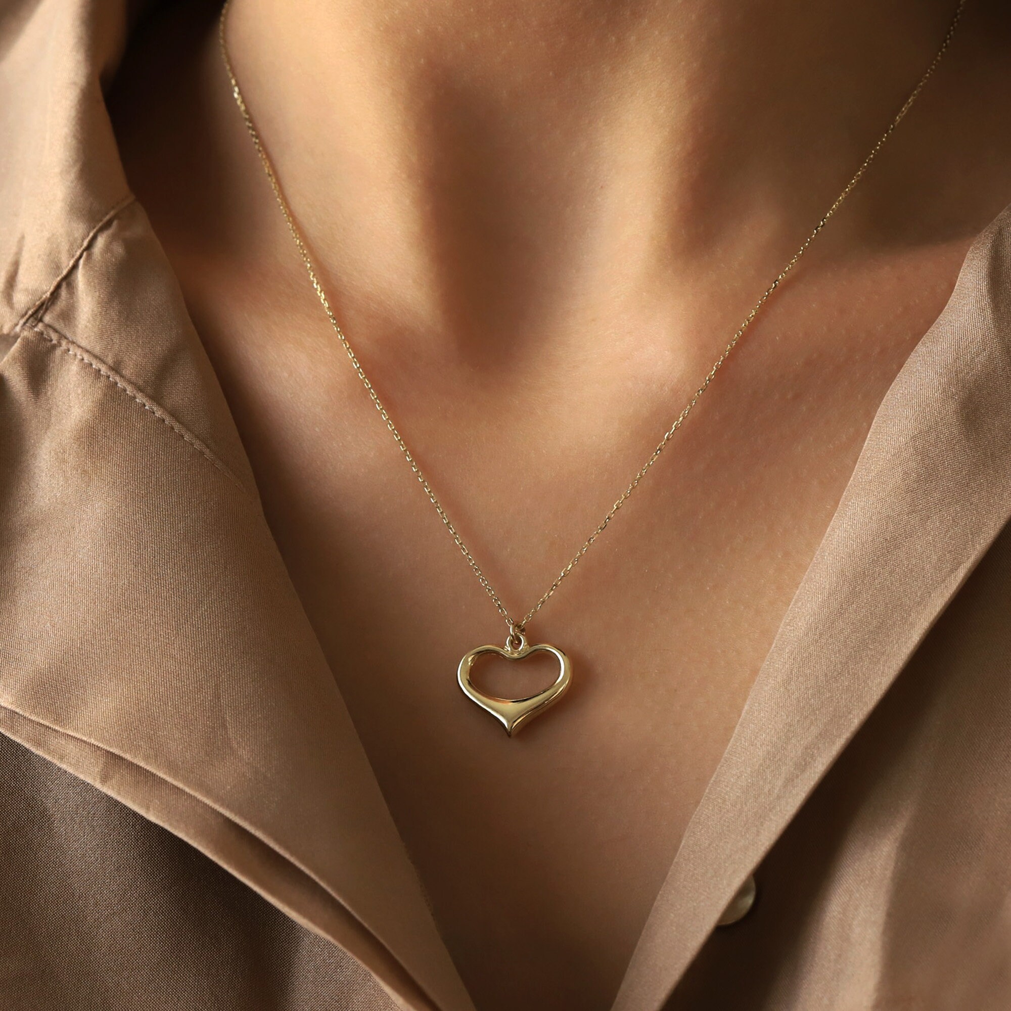 14K Real Gold Frame Heart Shape Pendant Necklace Love | Etsy