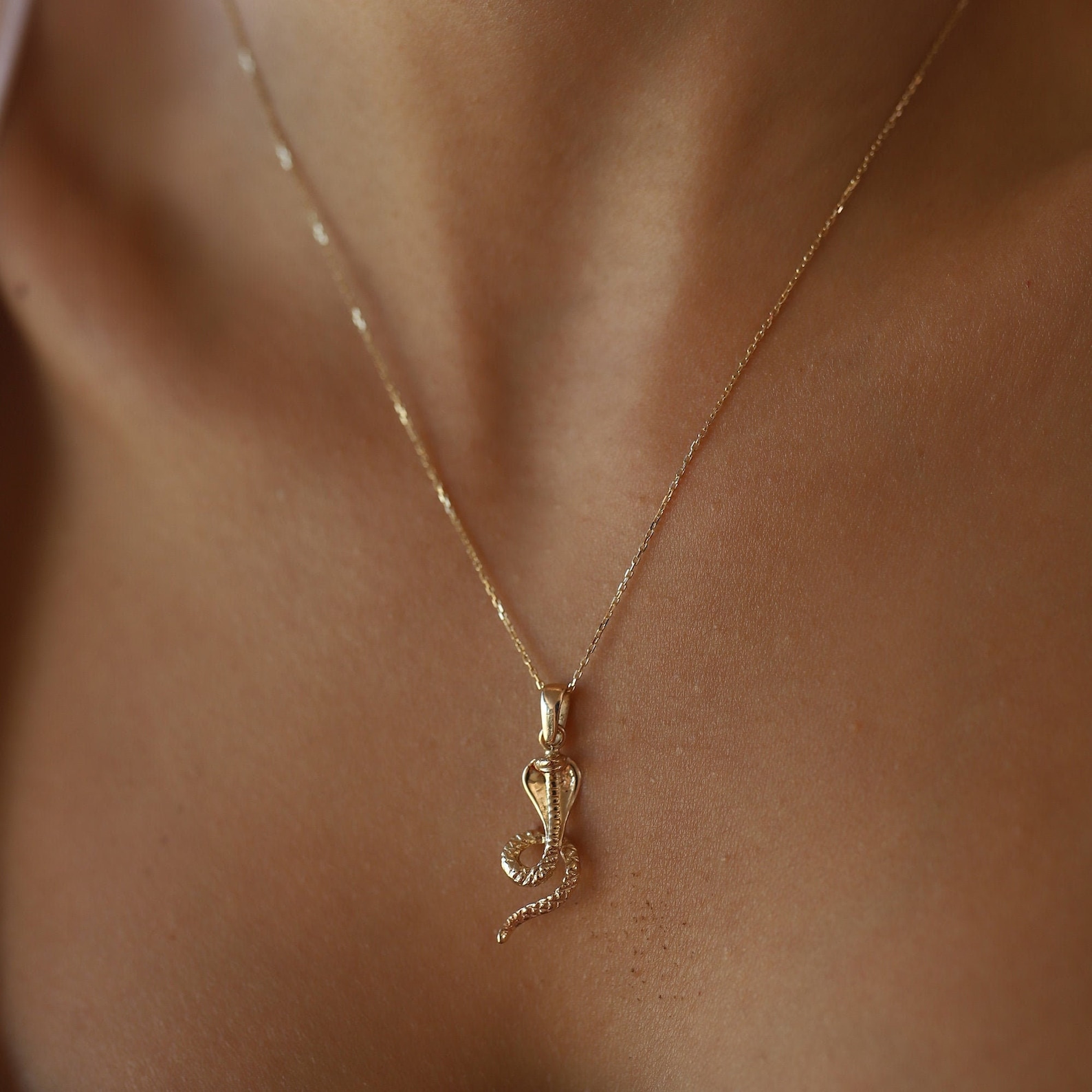 14K Solid Gold Cobra Snake Pendant Minimalist Special Design - Etsy