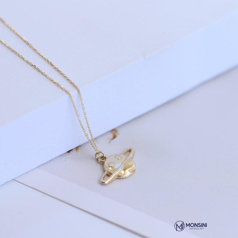 Real 14K Solid Gold Saturn Charm Planet and Star Stylish Best Friend ...