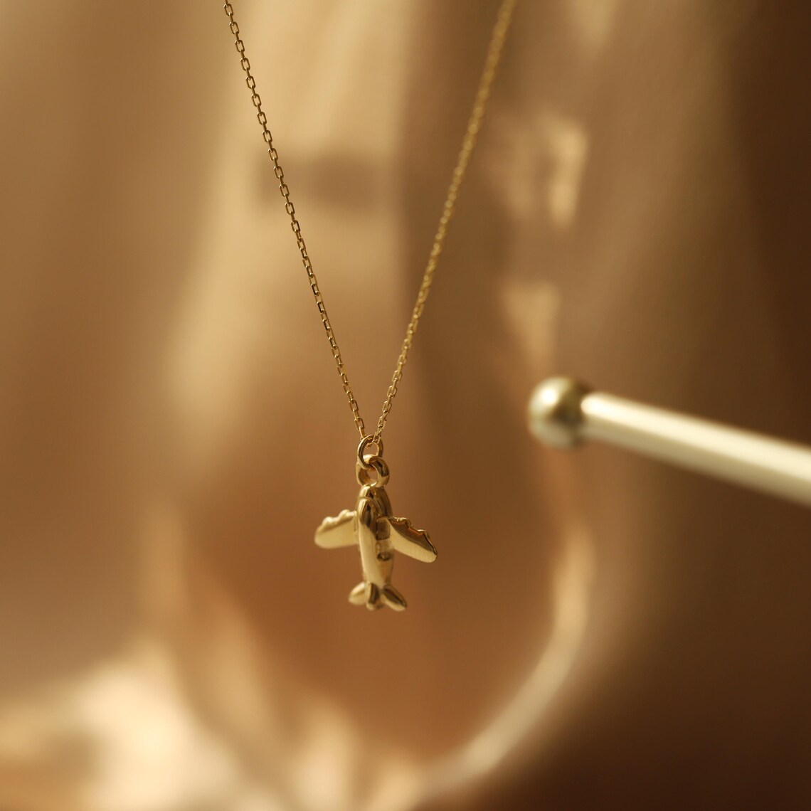 14K Real Solid Gold Journey Fly Airplane Pendant Charm | Etsy