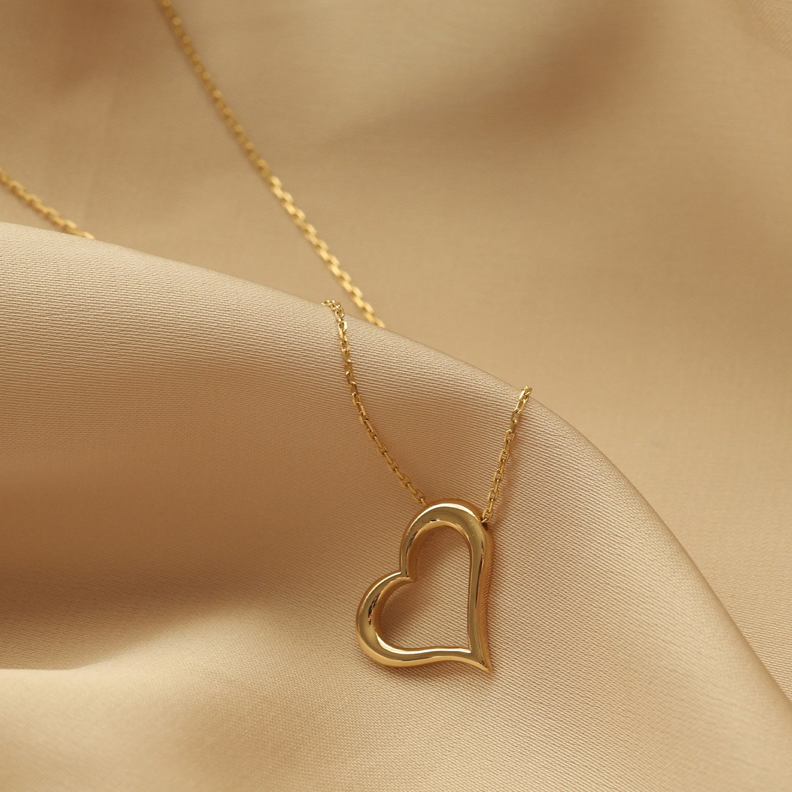14 K Real Solid Yellow Gold Heart Necklace Frame Pendant - Etsy