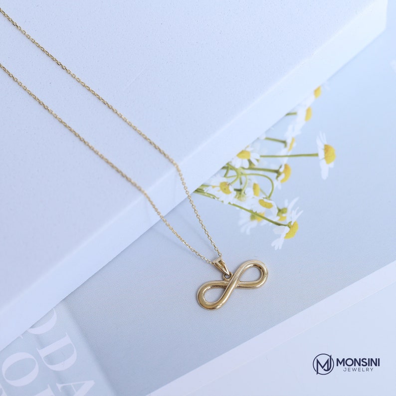 Infinity Love Symbol 14K Solid Gold Necklace Charm Chain | Etsy