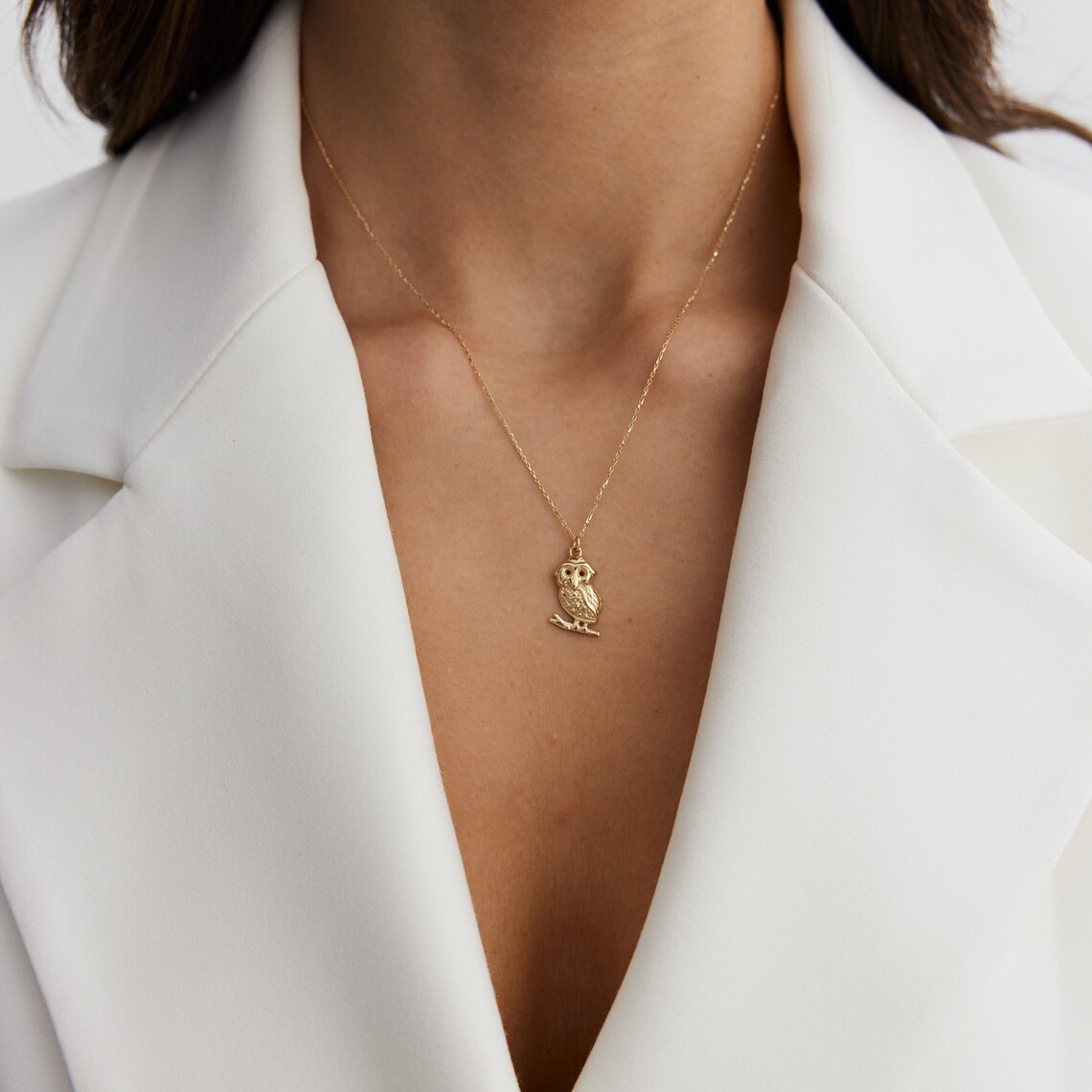 14K Real Solid Gold Owl Gifts Owl Healing Pendant Animal - Etsy