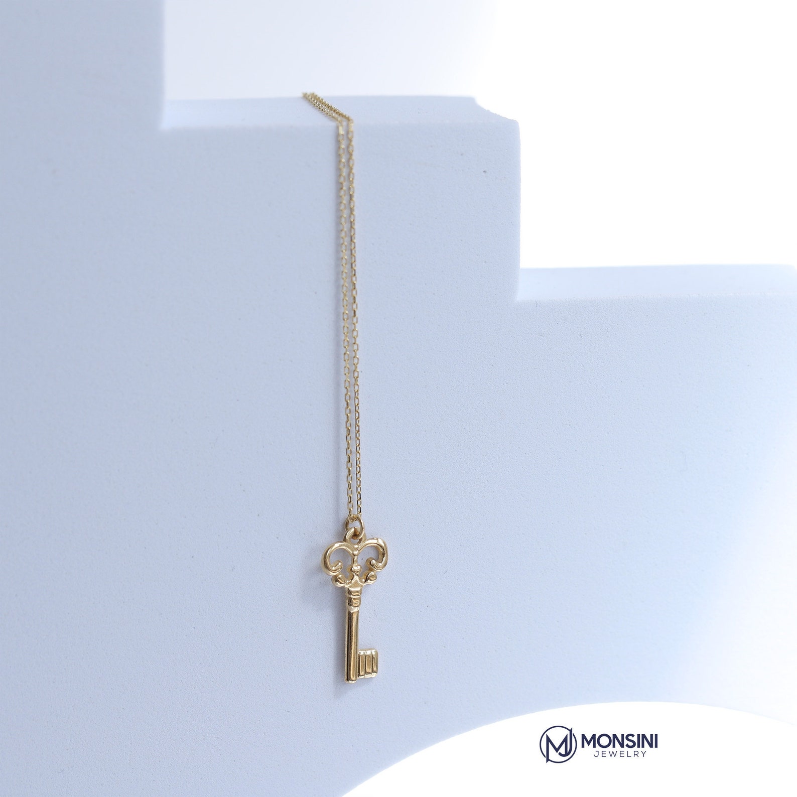 14K Real Solid Gold Minimal Friendship Key Necklace Lucky | Etsy