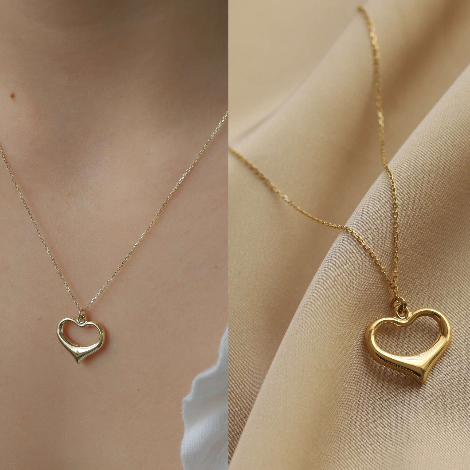 14K Real Gold Frame Heart Shape Pendant Necklace Love | Etsy