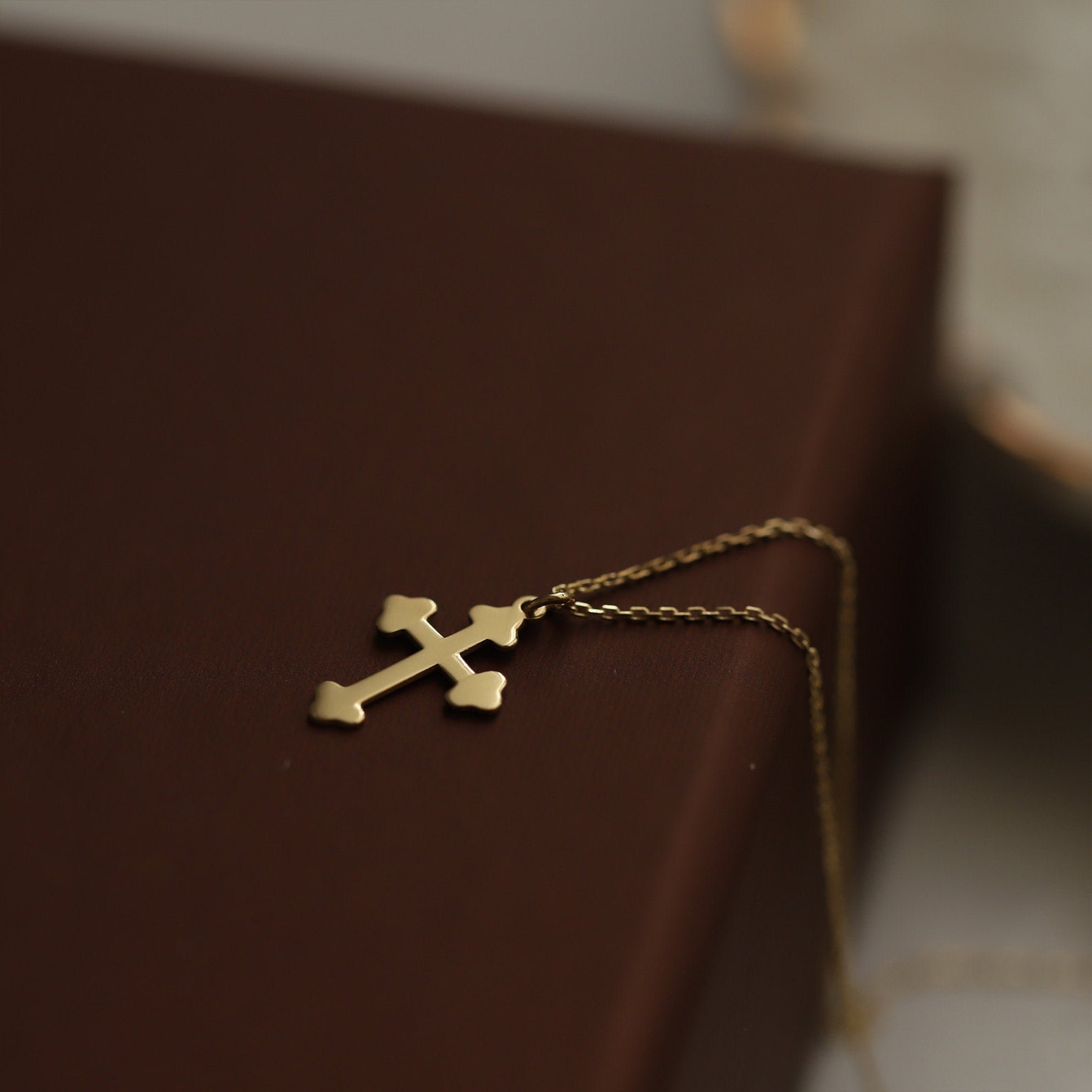 14K Gold Cross Laser Cut Plate Necklace Religious Pendant Special ...