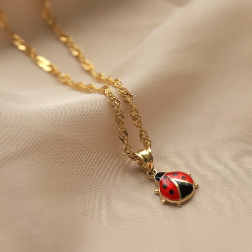 Ladybug Necklace 14K Real Gold Pendant Charm Dainty Luck Chain | Etsy