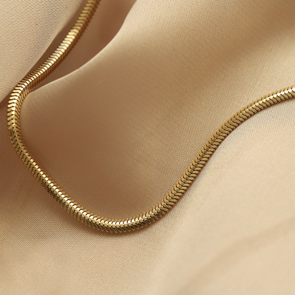 14K Real Solid Gold Bismarck Necklace Snake Chain Omega Length Optional ...