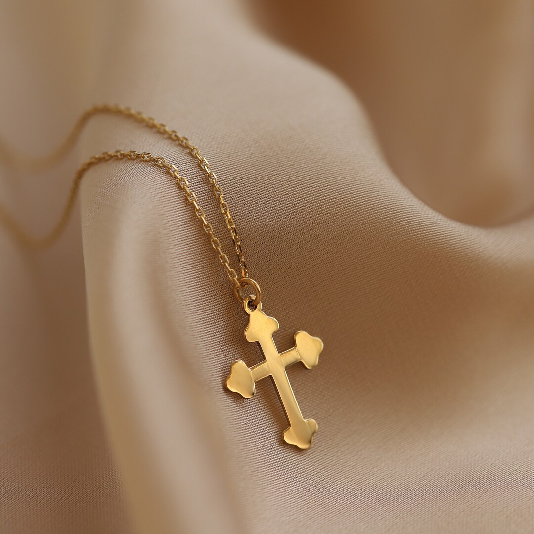 14K Gold Cross Laser Cut Plate Necklace Religious Pendant Special ...