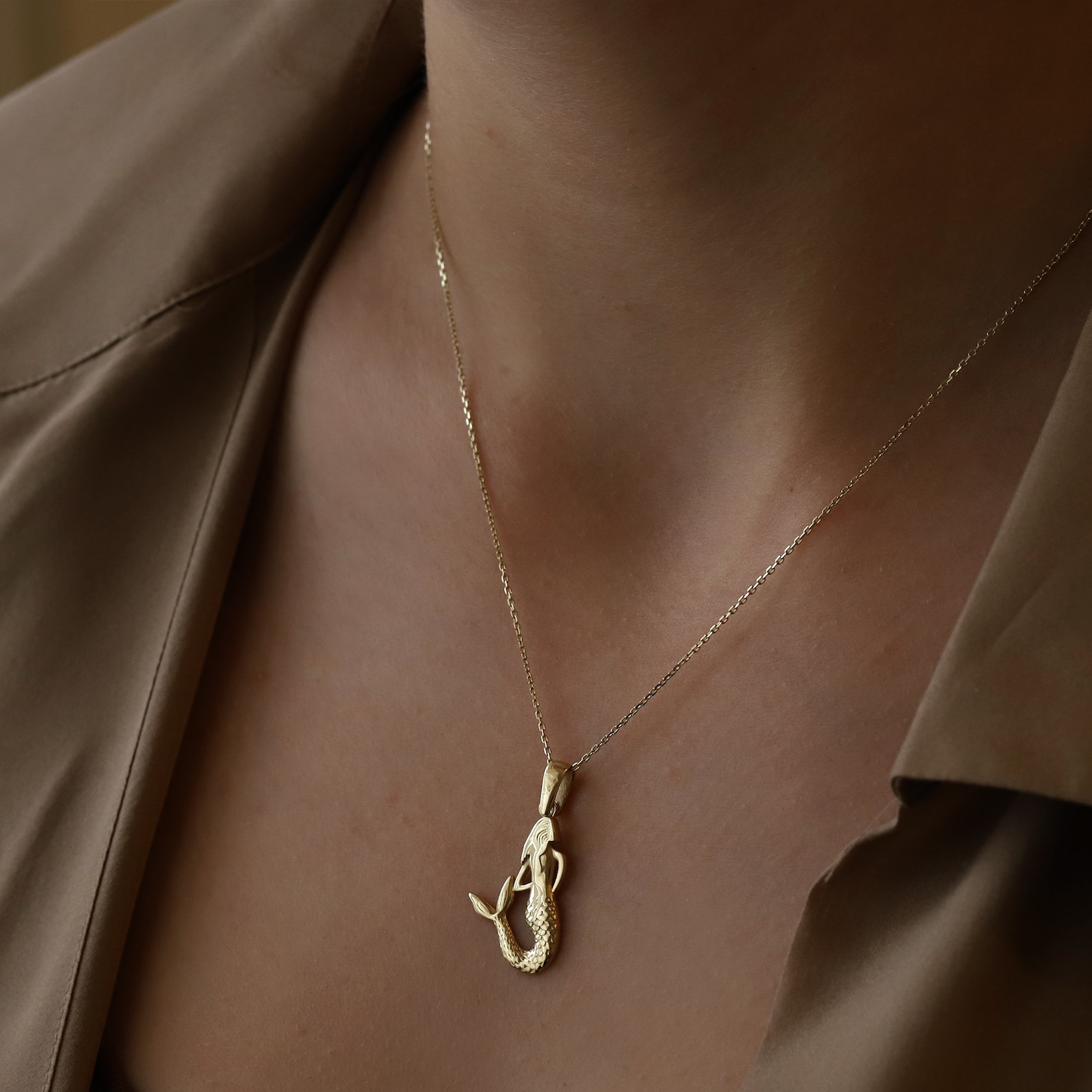 14K Solid Real Yellow Gold Mermaid Pendant Brilliant Surface | Etsy