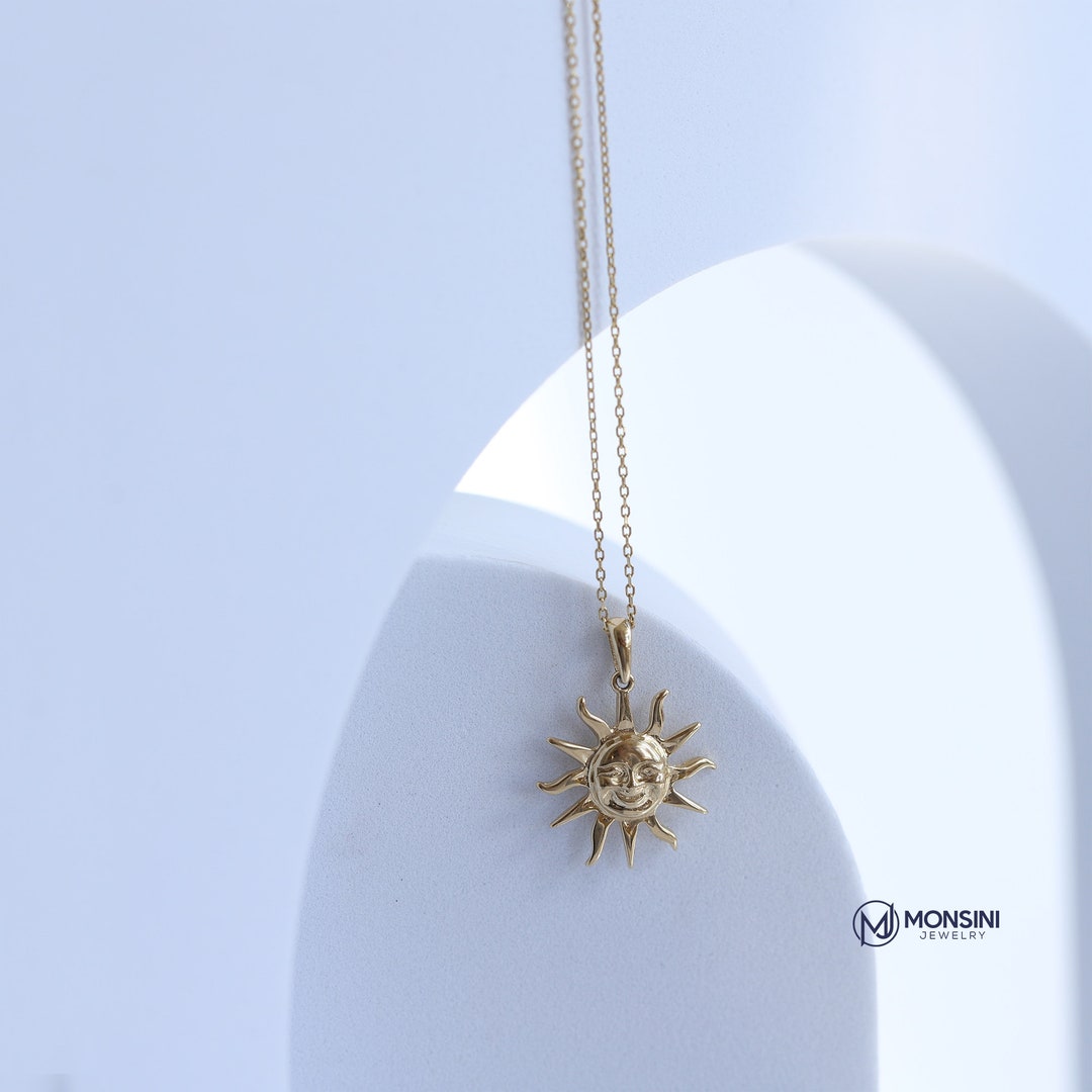 14k Gold Circle Sun Pendant Chain Charm Friendship Good Luck Sunshine ...