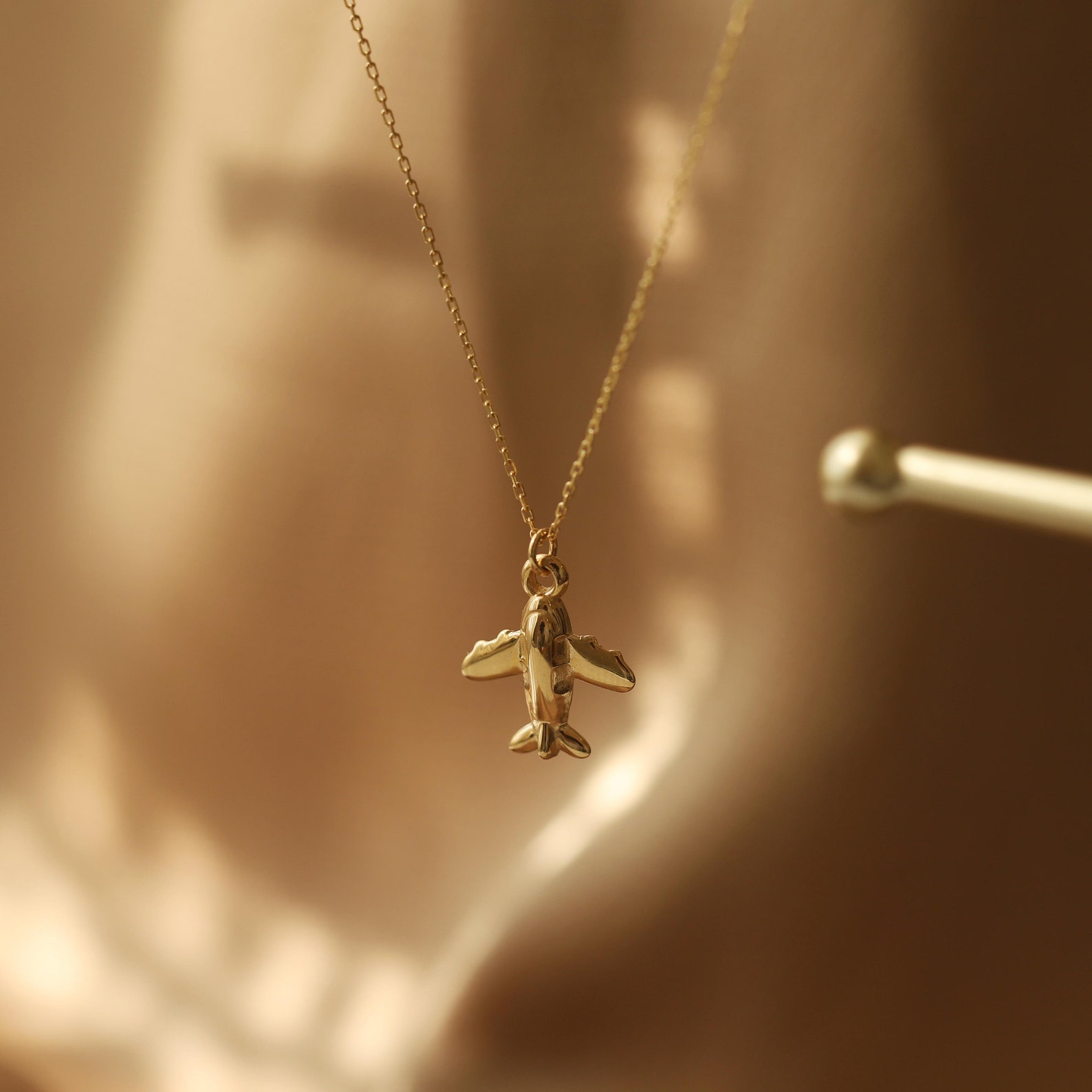14K Real Solid Gold Journey Fly Airplane Pendant Charm | Etsy