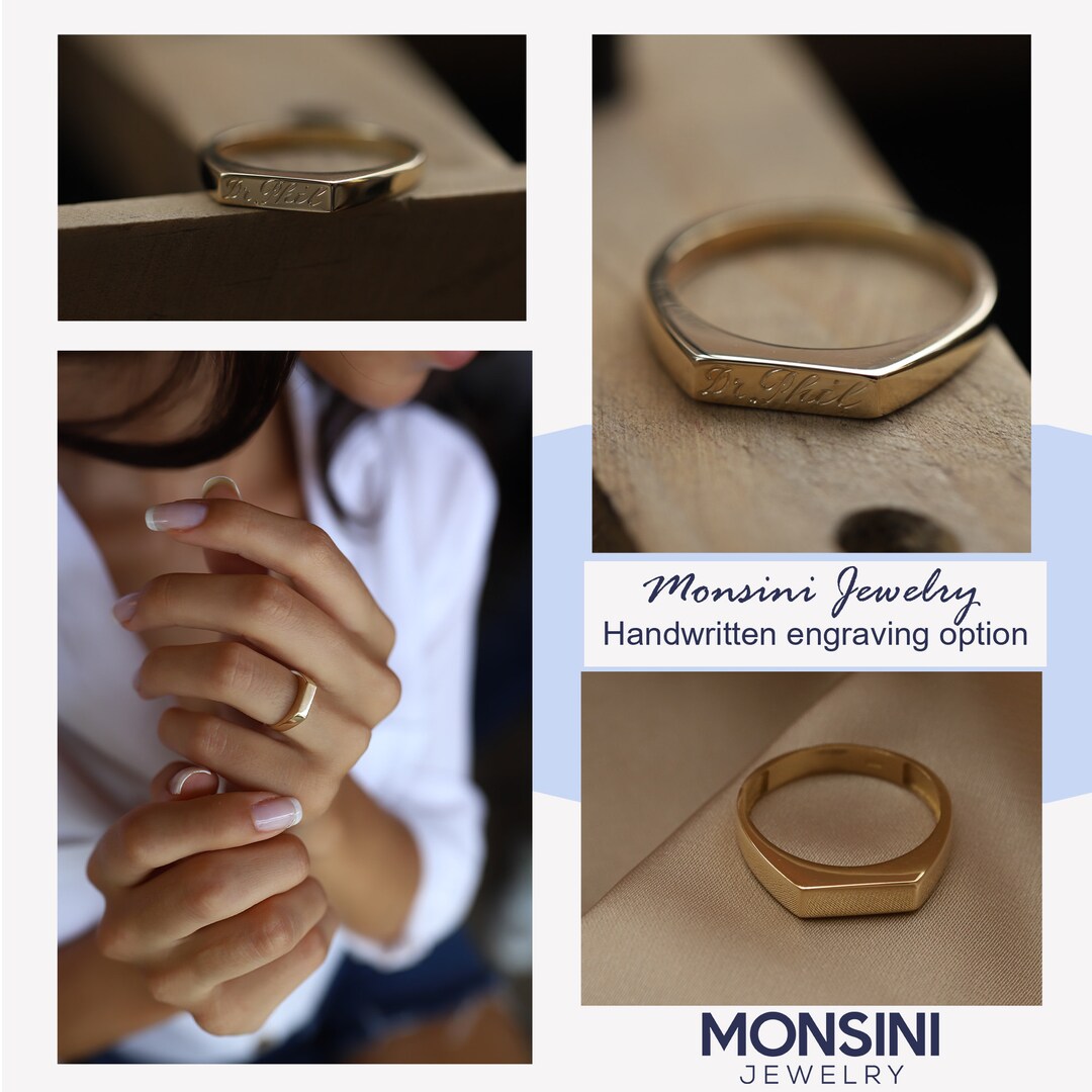 14K Gold Letter and Name Signet Ring Personalized Fine Jewelry Gift for ...