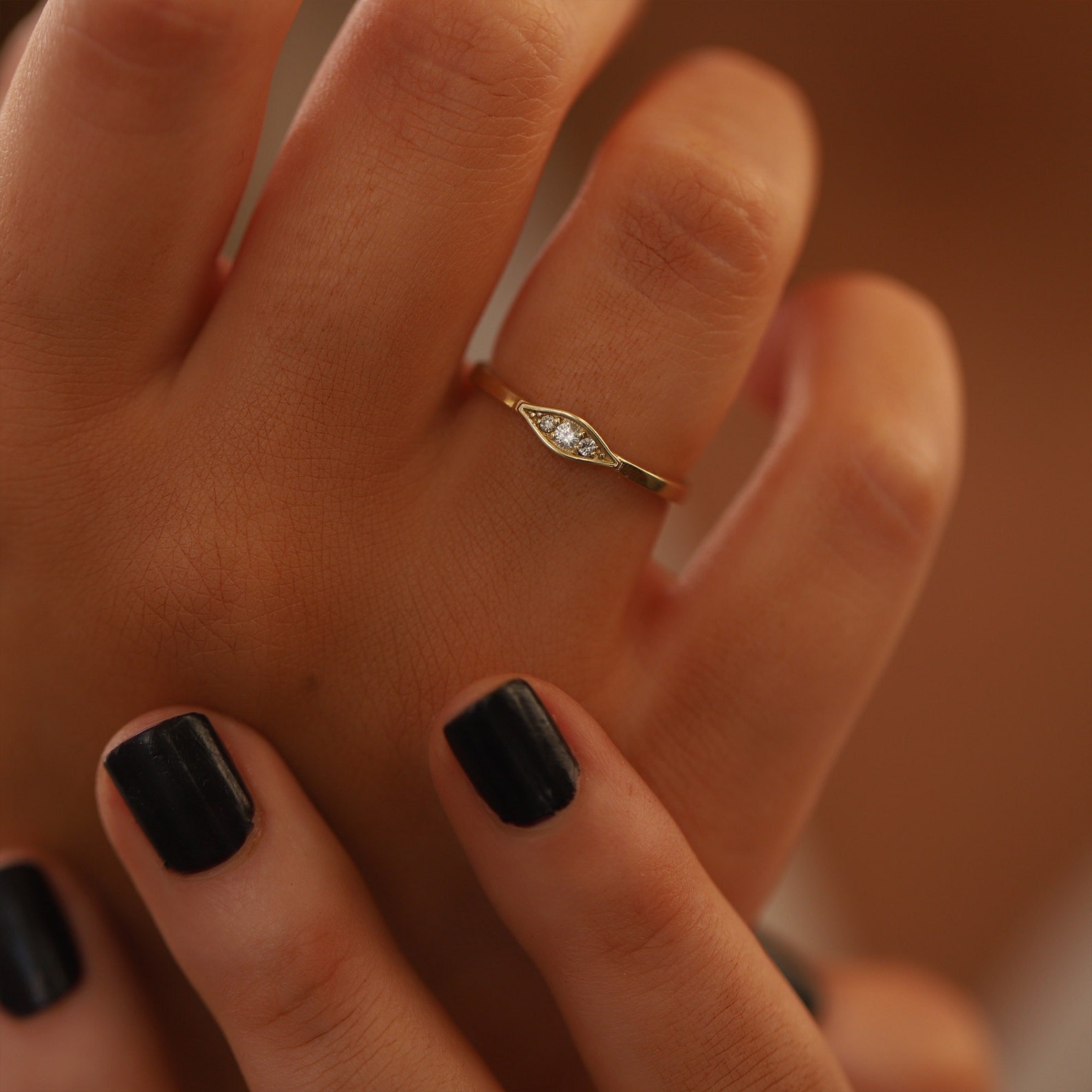 Diamond Minimalist Eye Ring 14k Gold Delicate Jewelry Gift for | Etsy