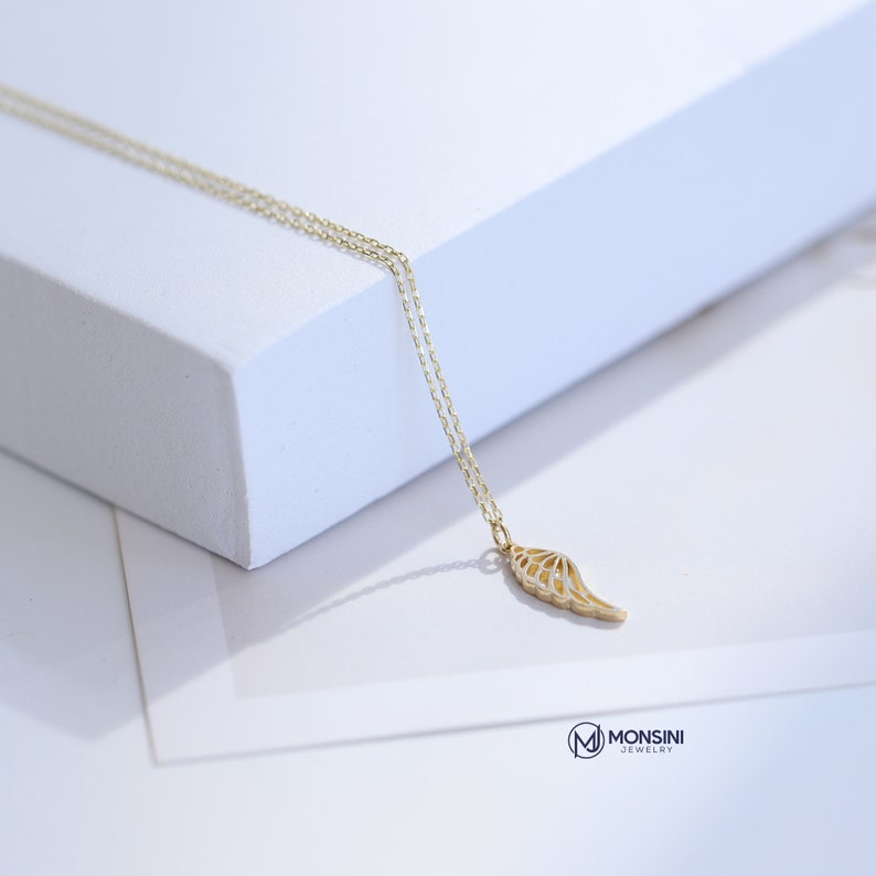 14k Real Solid Gold Angel Wing Charm Chain Necklace Good Luck - Etsy