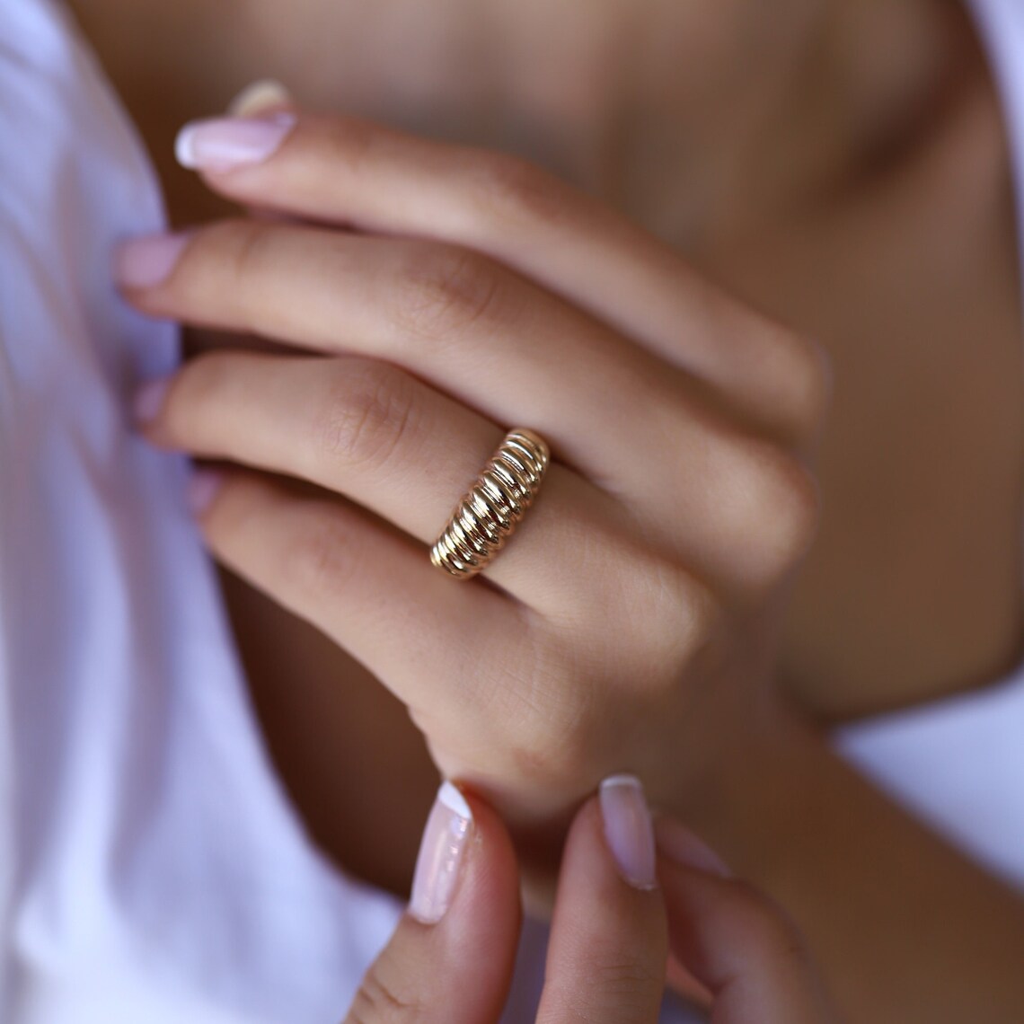 14K Gold Dome Ring for Women Solid Gold Real Gold Ring Stylish - Etsy