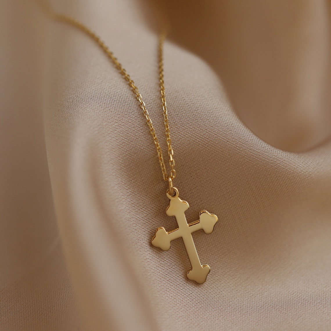 14K Gold Cross Laser Cut Plate Necklace Religious Pendant Special ...