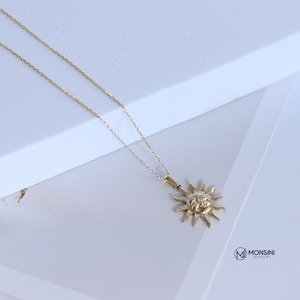 14k Gold Circle Sun Pendant Chain Charm Friendship Good Luck Sunshine ...