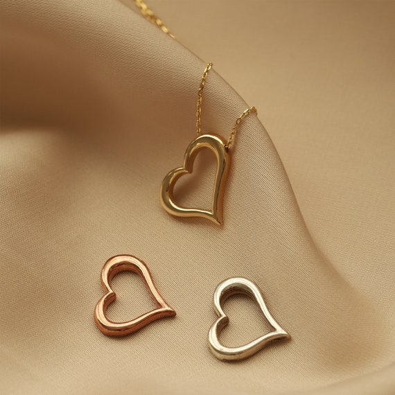 14 K Real Solid Yellow Gold Heart Necklace Frame Pendant | Etsy