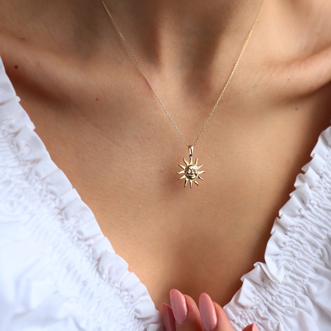 14k Gold Circle Sun Pendant Chain Charm Friendship Good Luck - Etsy