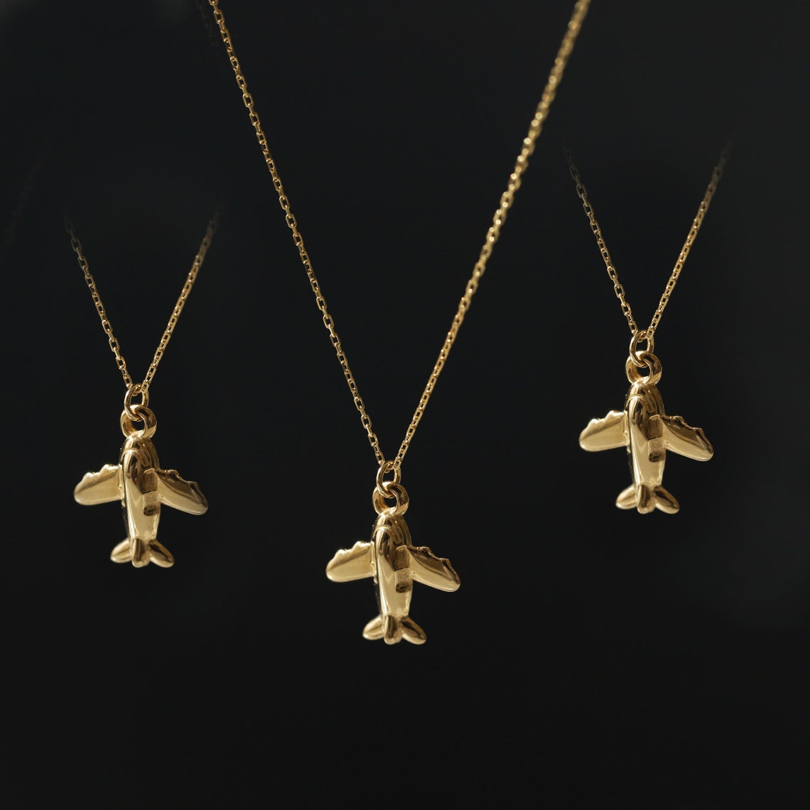14K Real Solid Gold Journey Fly Airplane Pendant Charm | Etsy