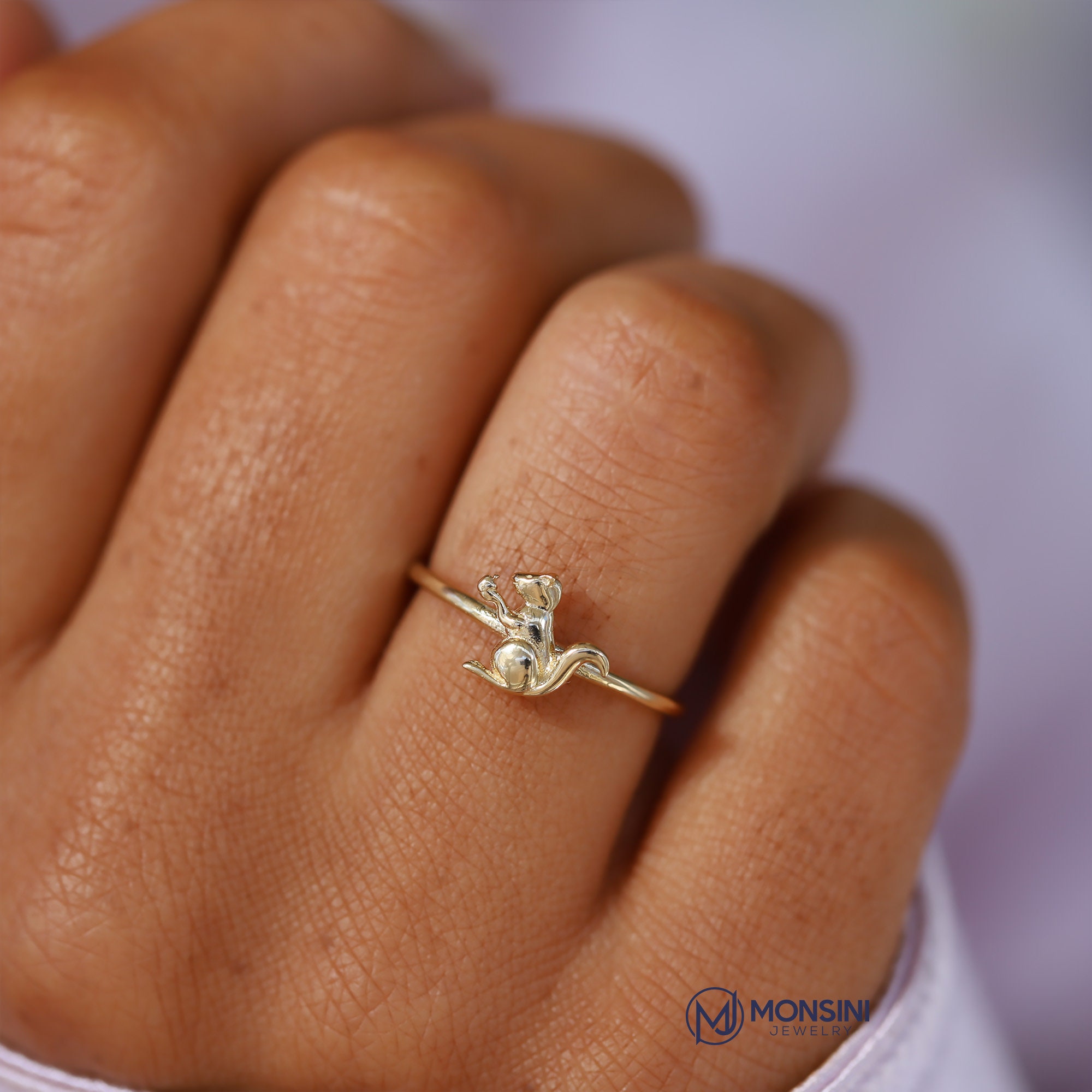 Squirrel Chain Ring 14K Real Solid Gold Animal Figure | Etsy