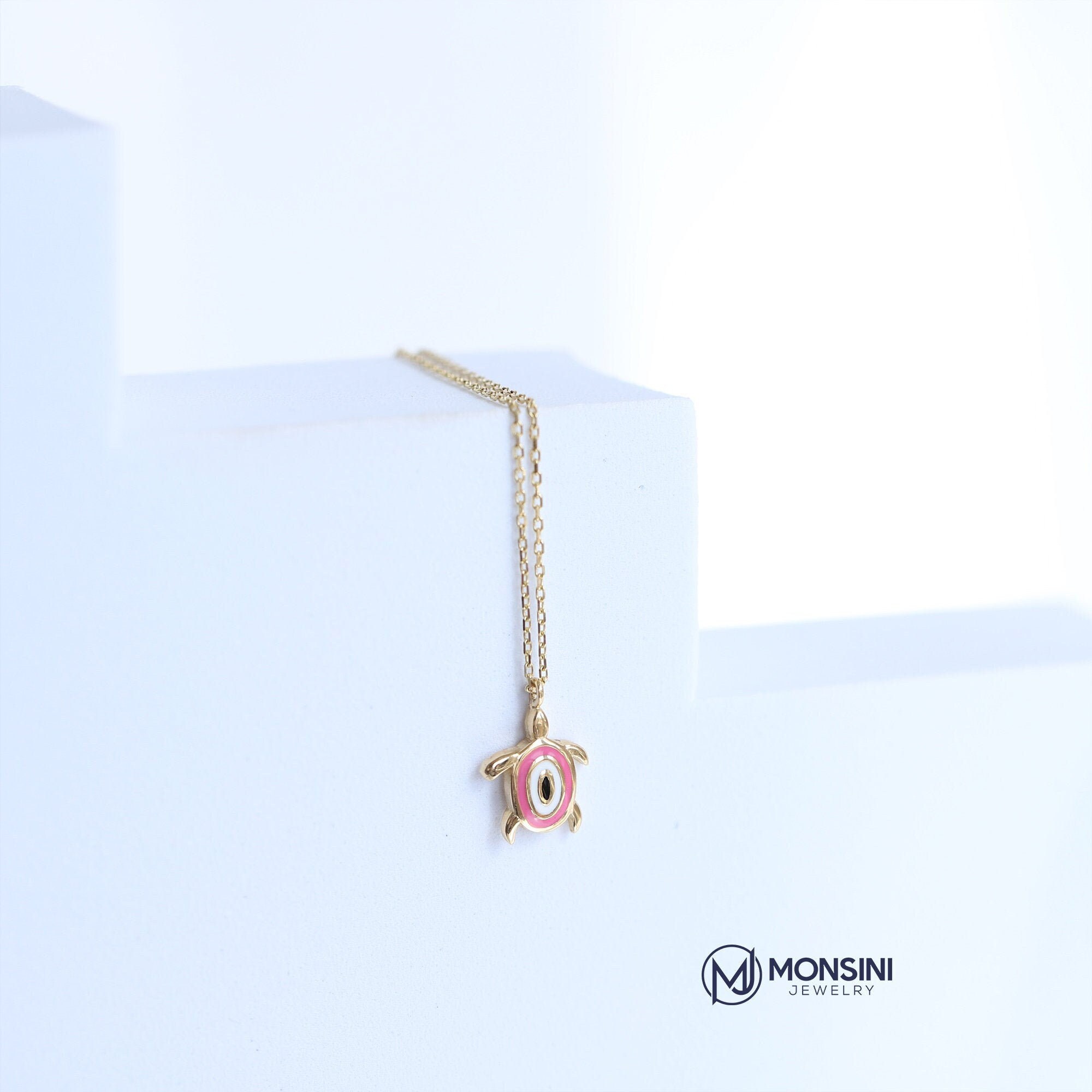 Animal Little Turtle Necklace 14K Gold Charm Pendants Pink - Etsy