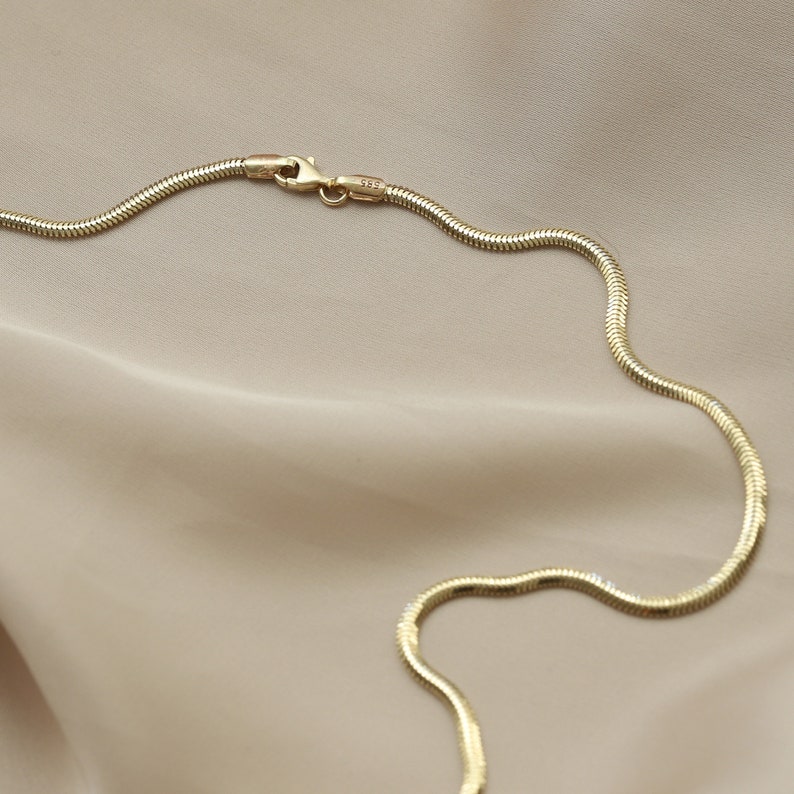 14K Real Solid Gold Bismarck Necklace Snake Chain Omega Length Optional ...