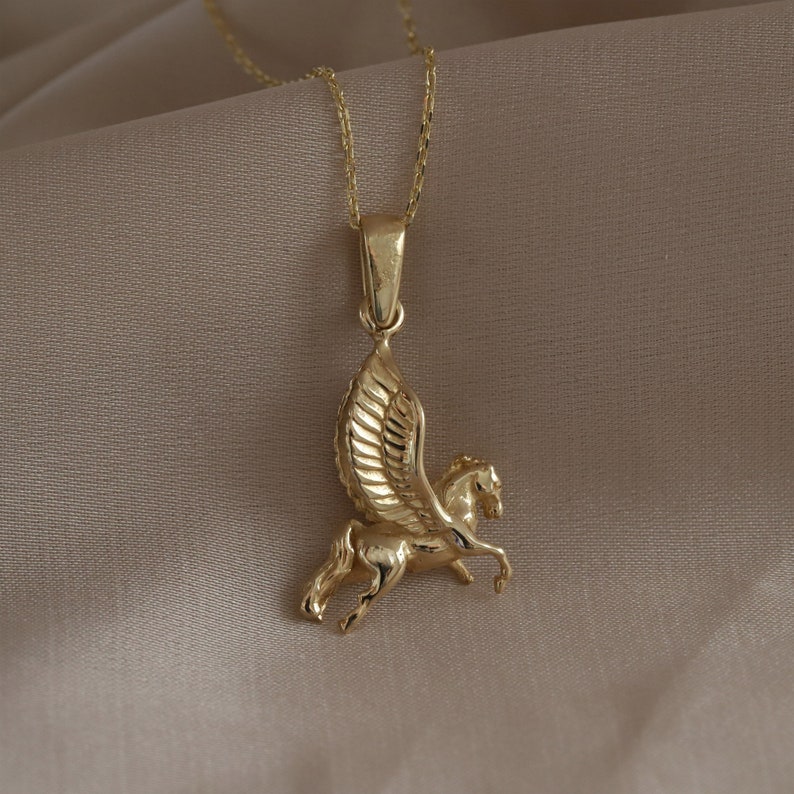 Unisex Vintage 14K Solid Gold Pegasus Pendant Handmade Reared - Etsy