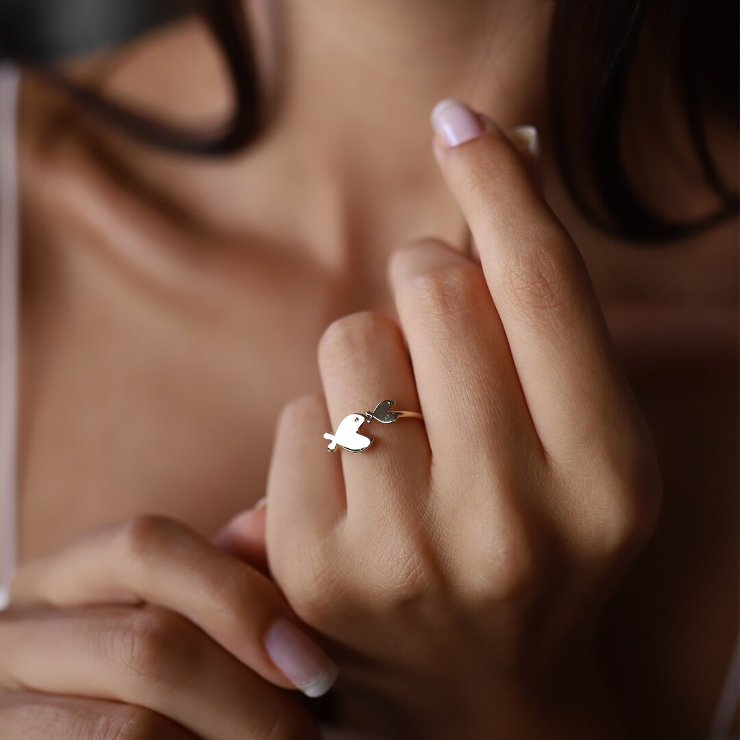 14K Real Gold Animal Little Fish Minimal Stacking Ring Gift for Mother ...